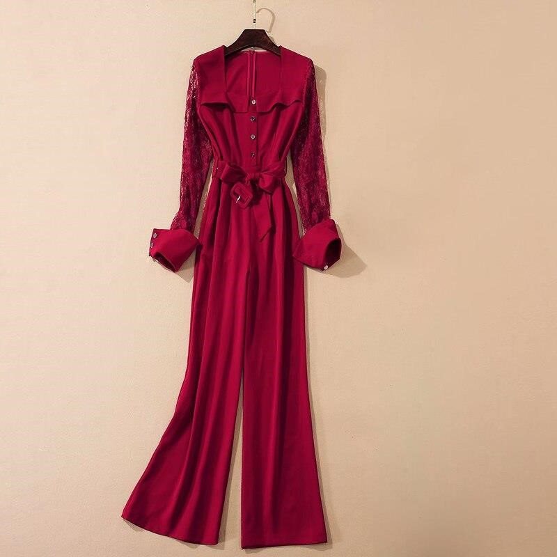 Yeni YÜKSEK KALİTE 2021 Şık Tasarımcı Tulumlar Kadın Kare Yaka Dantel ...