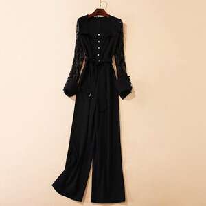 Yeni YÜKSEK KALİTE 2021 Şık Tasarımcı Tulumlar Kadın Kare Yaka Dantel ...